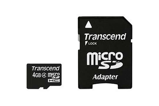 Transcend Information TS4GUSDHC4 Micro SDHC Card with Adapter 4GB - HR